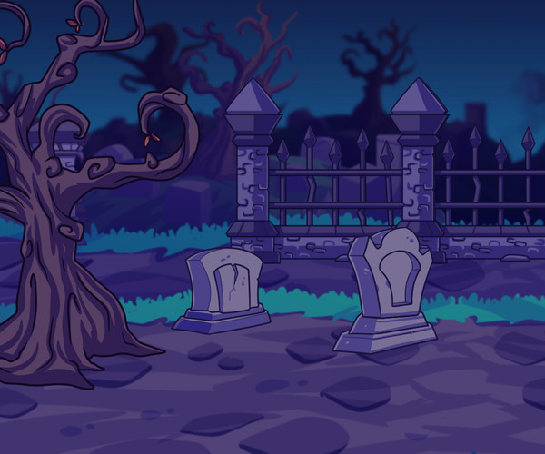 ArtStation - 2D Fantasy Skeleton Graveyard Background | Game Assets