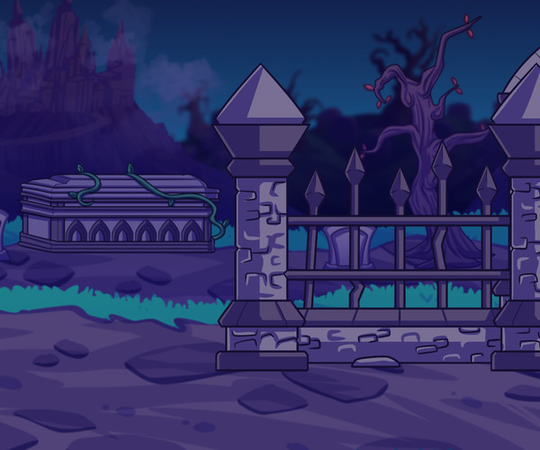 ArtStation - 2D Fantasy Skeleton Graveyard Background | Game Assets