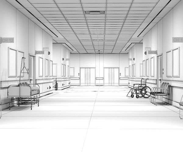 ArtStation - Hospital Hallway 2 Modular 3D Model | Game Assets