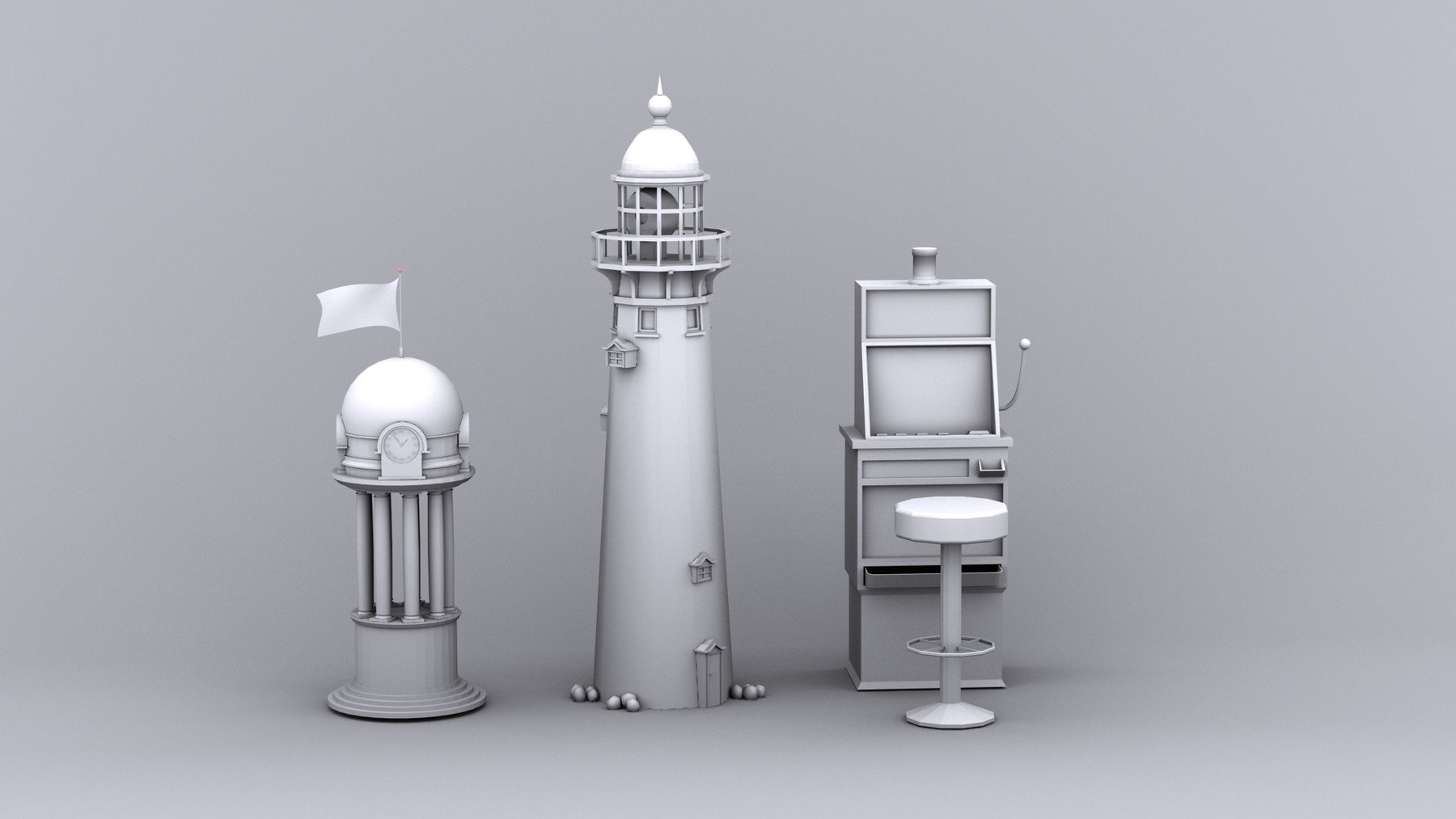 ArtStation - Low-Poly set models - Lighthouse, Slot machine tower clock ...