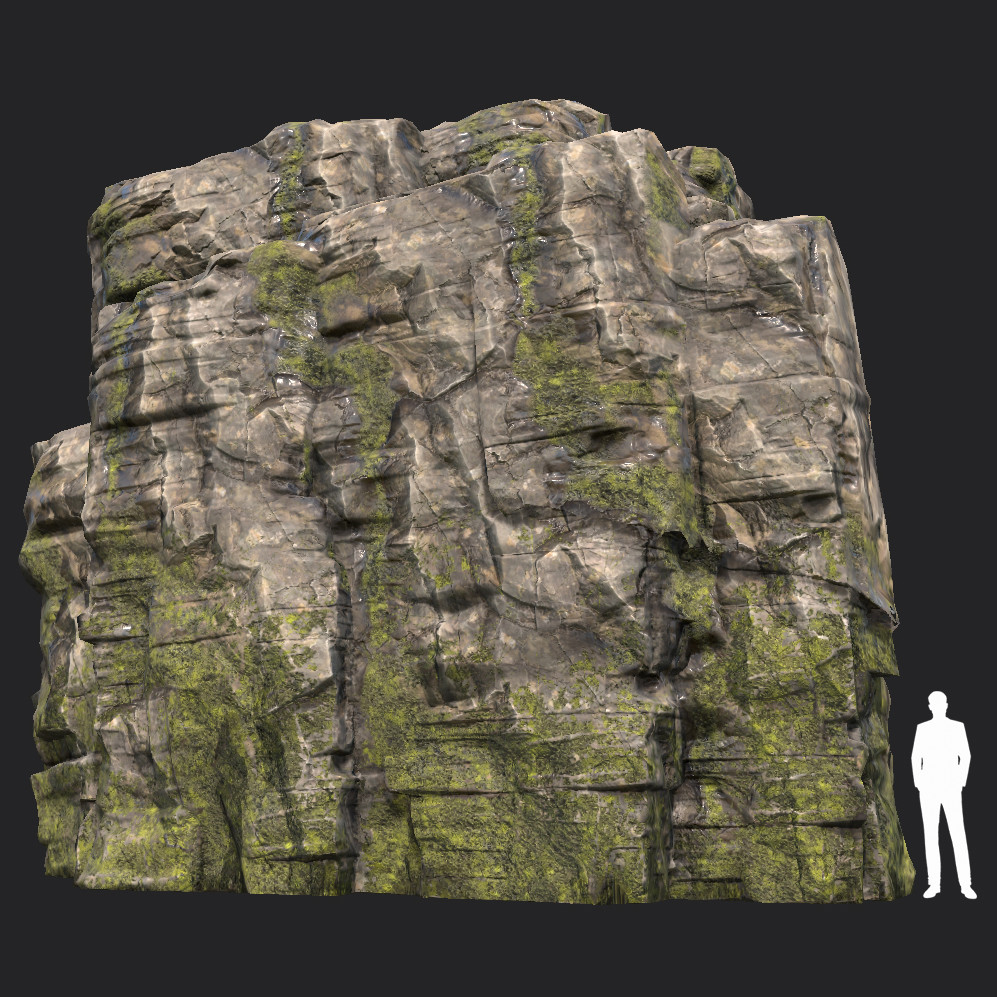 ArtStation - Low poly Wet Mossy Blocky Rock Cliff Pack | Game Assets