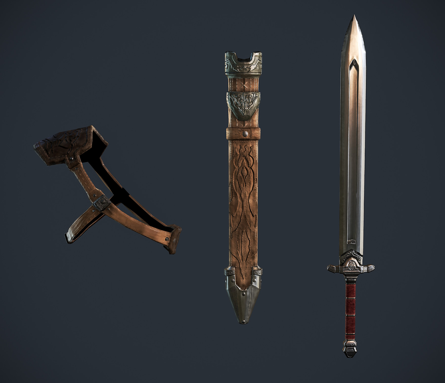 ArtStation - Game Pack - Belt Sheath Sword - For Character Low - poly ...
