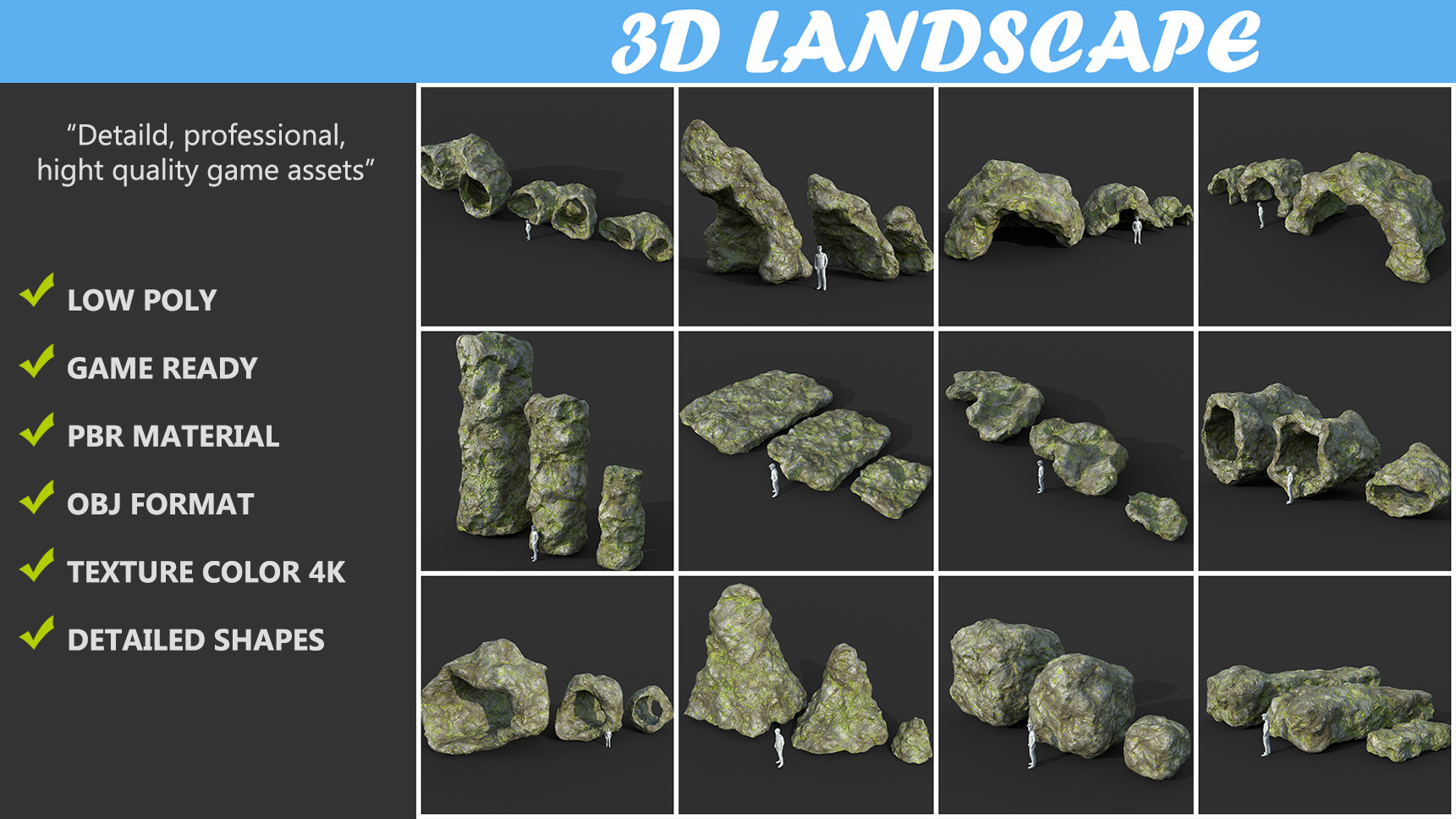 ArtStation - Low poly Cave Modular Mossy Rock Casual Package | Game Assets