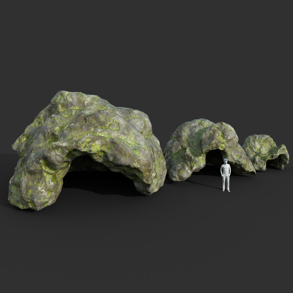 ArtStation - Low poly Cave Modular Mossy Rock Casual Package | Game Assets