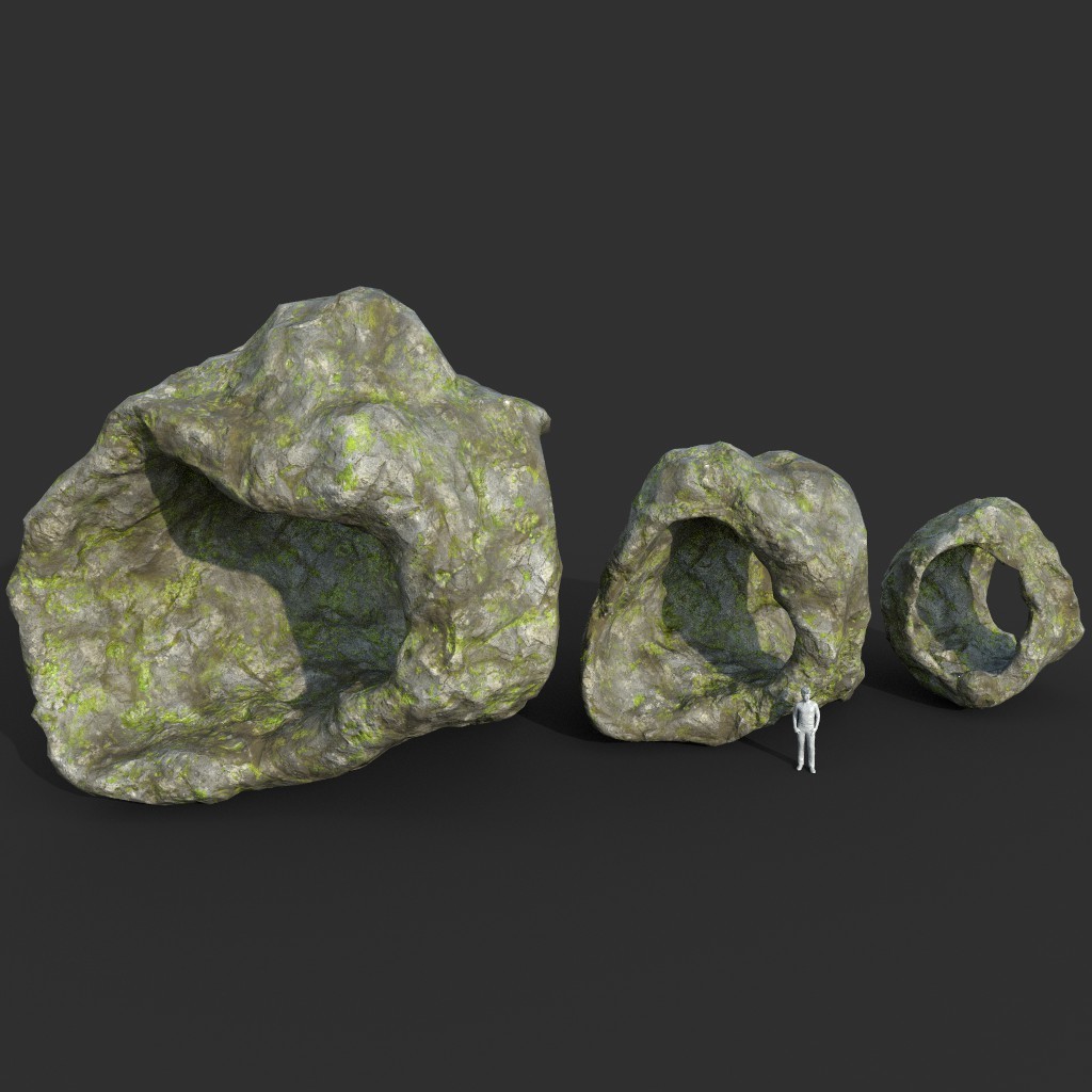ArtStation - Low poly Cave Modular Mossy Rock Casual Package | Game Assets
