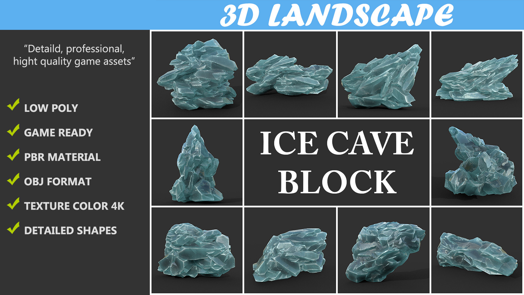 ArtStation - Low poly Ice Block Formation Pack B-190421 | Game Assets