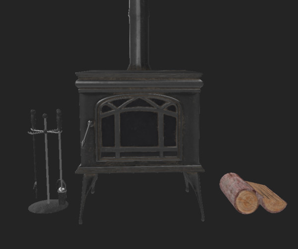ArtStation - Fireplace and Logs and Equipment Low-poly 3D model | Resources