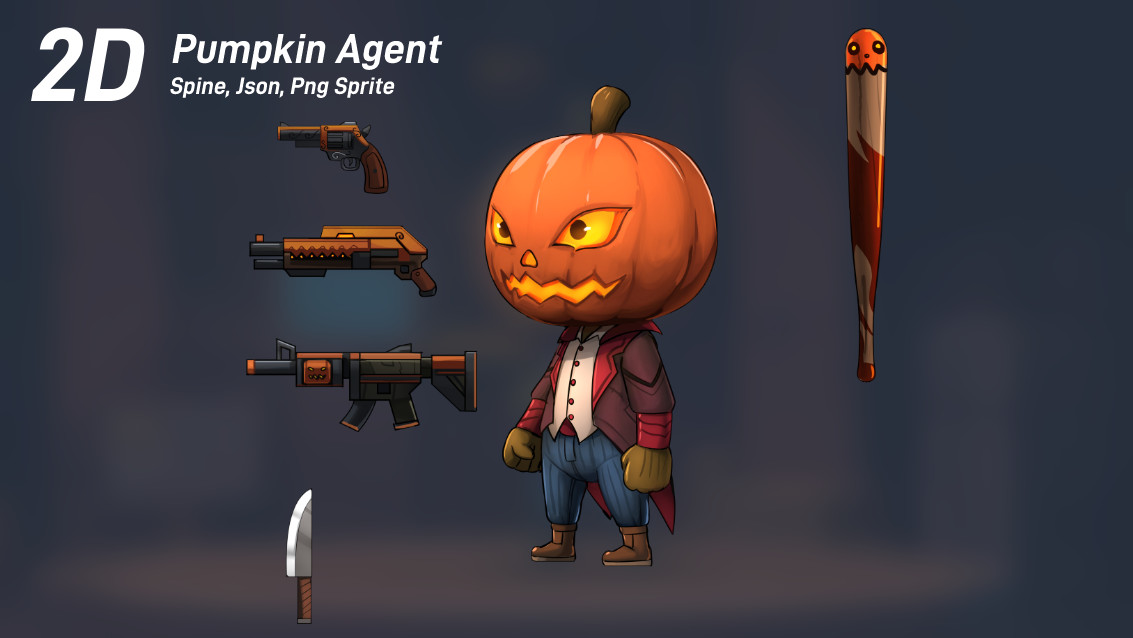 ArtStation - 2D Chibi Pumpkin Agent Game Character (Spine) | Game Assets