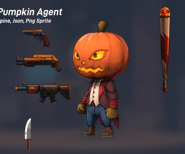 ArtStation - 2D Chibi Pumpkin Agent Game Character (Spine) | Game Assets