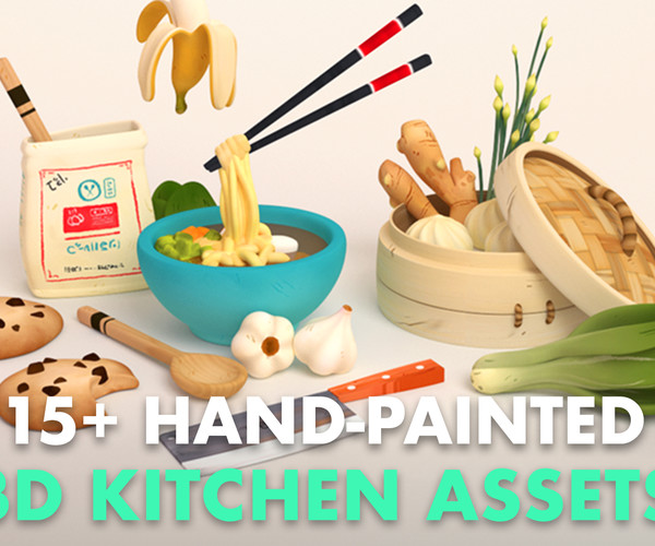 ArtStation - 15+ Hand-painted 3D Kitchen Assets | Game Assets