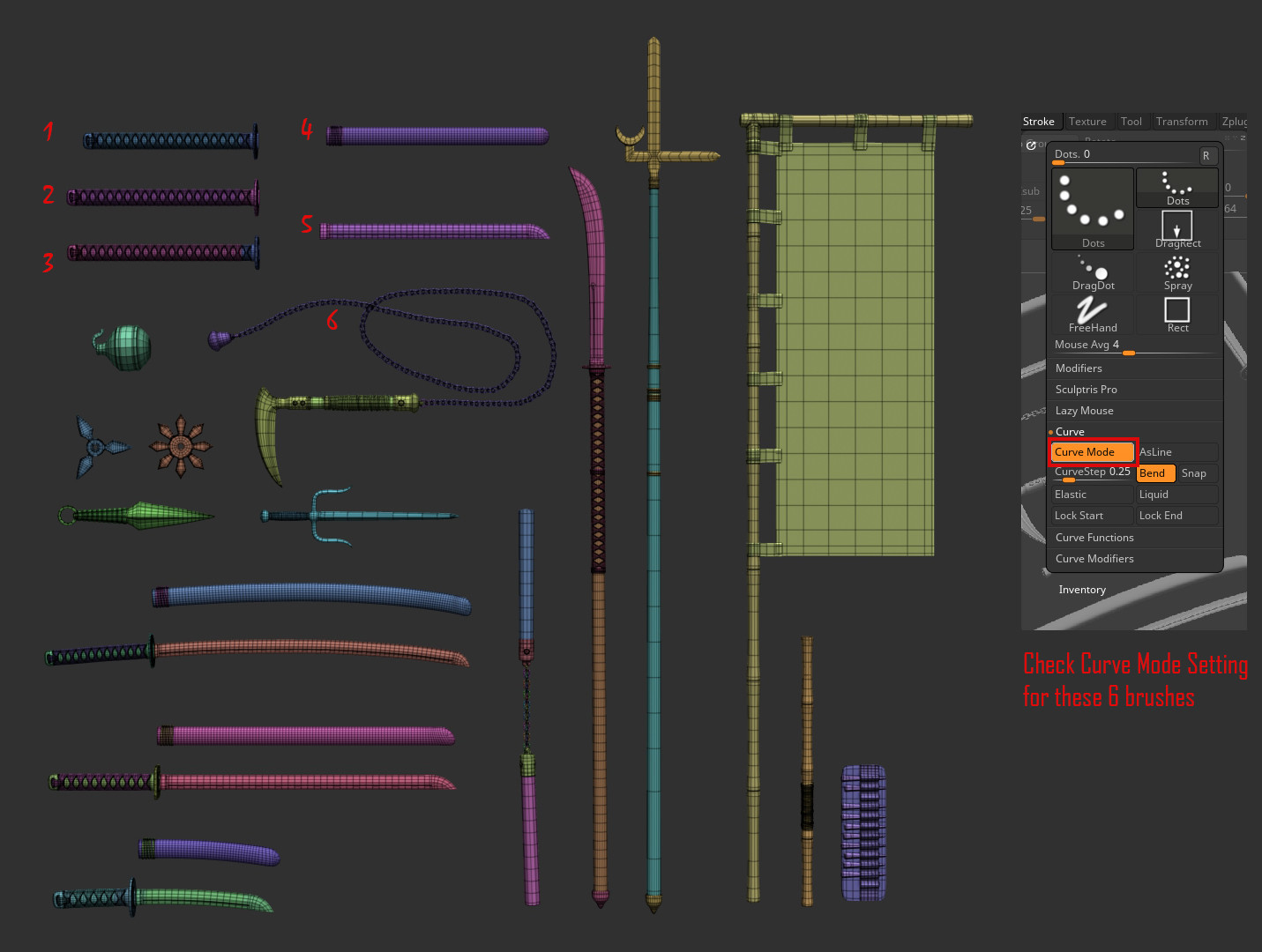 ArtStation - Japanese Weapons Brush Pack for ZBrush | Brushes