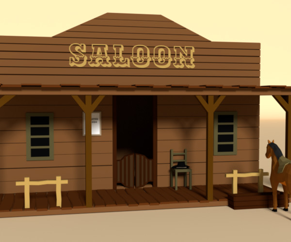 ArtStation - Low Poly Cartoon Saloon - Western Scene | Resources