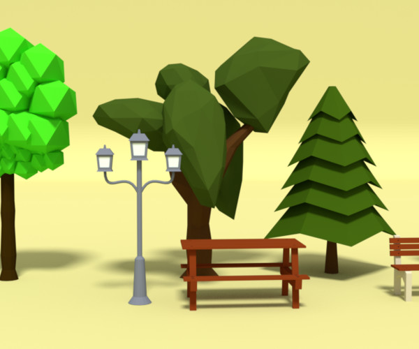 ArtStation - Low Poly Cartoon Park Assets Pack | Resources