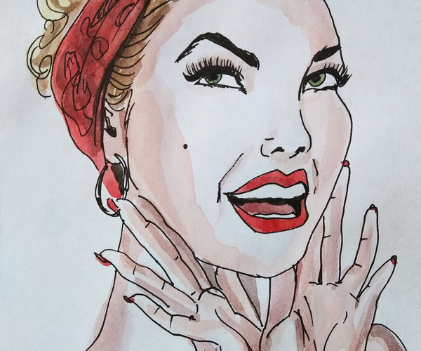 ArtStation - Watercolor drawing of happy lady | Artworks