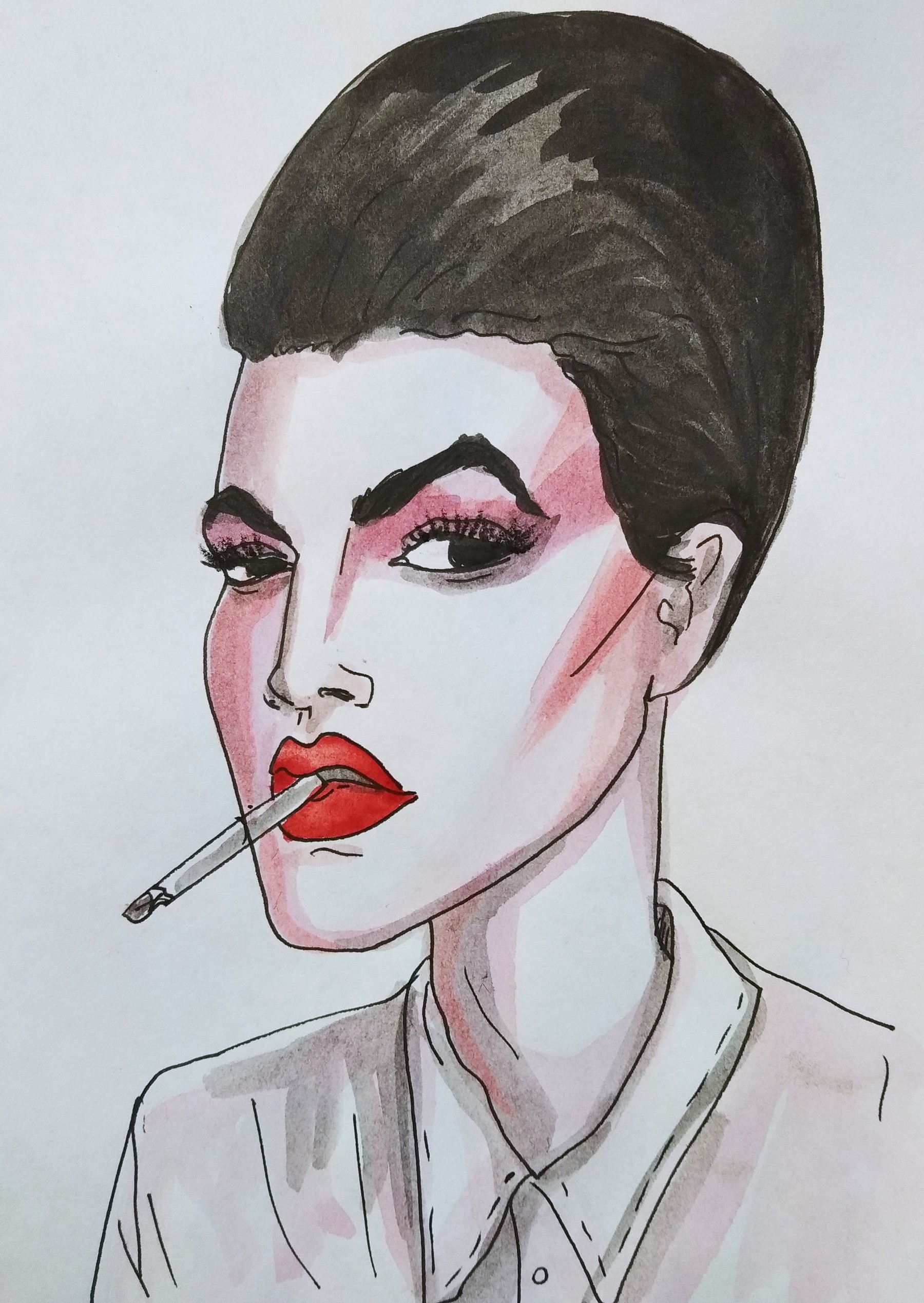 ArtStation - Watercolor drawing of woman with cigarette | Artworks