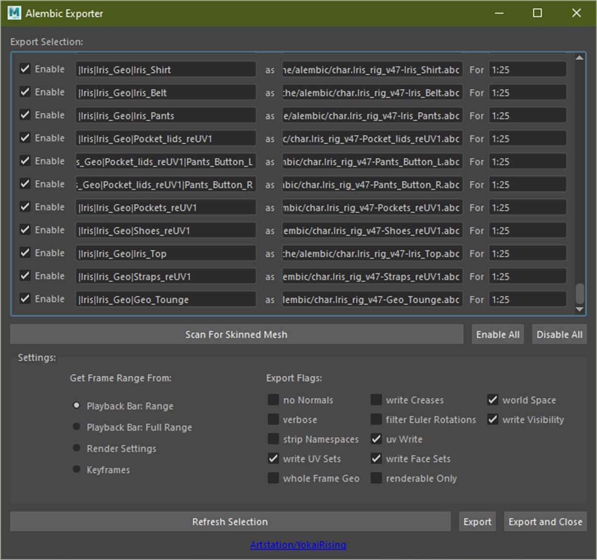 ArtStation - Alembic Export Interface - Autodesk Maya | Resources
