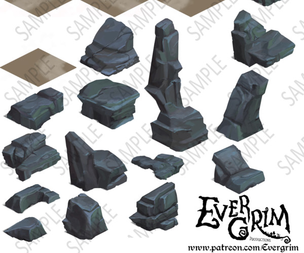 ArtStation - 2d Hand painted Isometric Rock pack | Resources