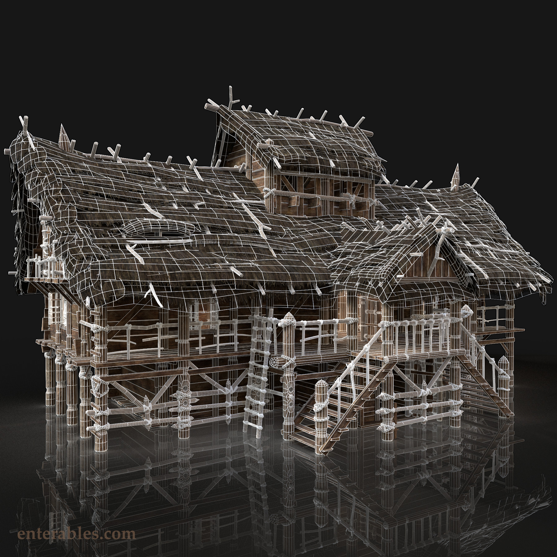 ArtStation - FANTASY MEDIEVAL WOODEN THATCHED SWAMP HOUSE | Game Assets