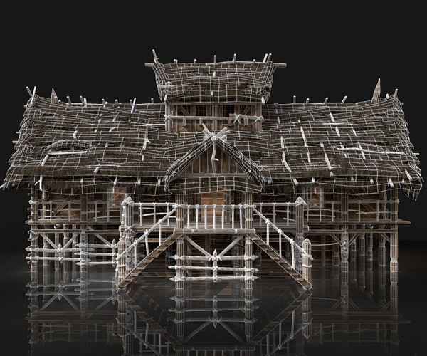 ArtStation - FANTASY MEDIEVAL WOODEN THATCHED SWAMP HOUSE | Game Assets
