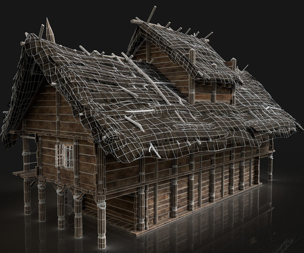 ArtStation - FANTASY MEDIEVAL WOODEN THATCHED SWAMP HOUSE | Game Assets