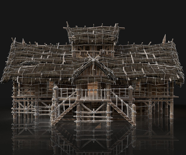 ArtStation - FANTASY MEDIEVAL WOODEN THATCHED SWAMP HOUSE | Game Assets