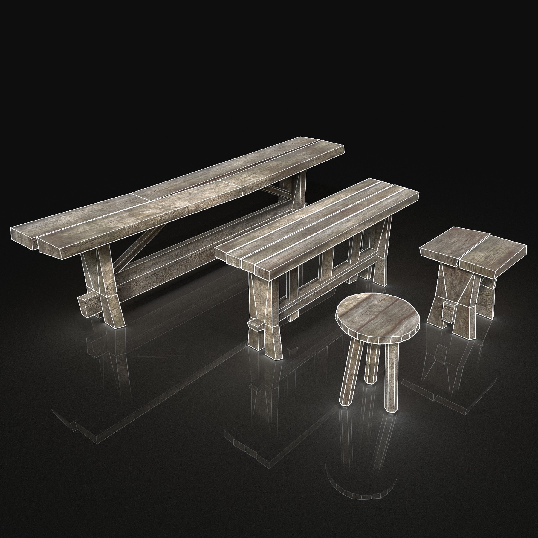 ArtStation - Village Benches and Stools Pack Lowpoly | Game Assets