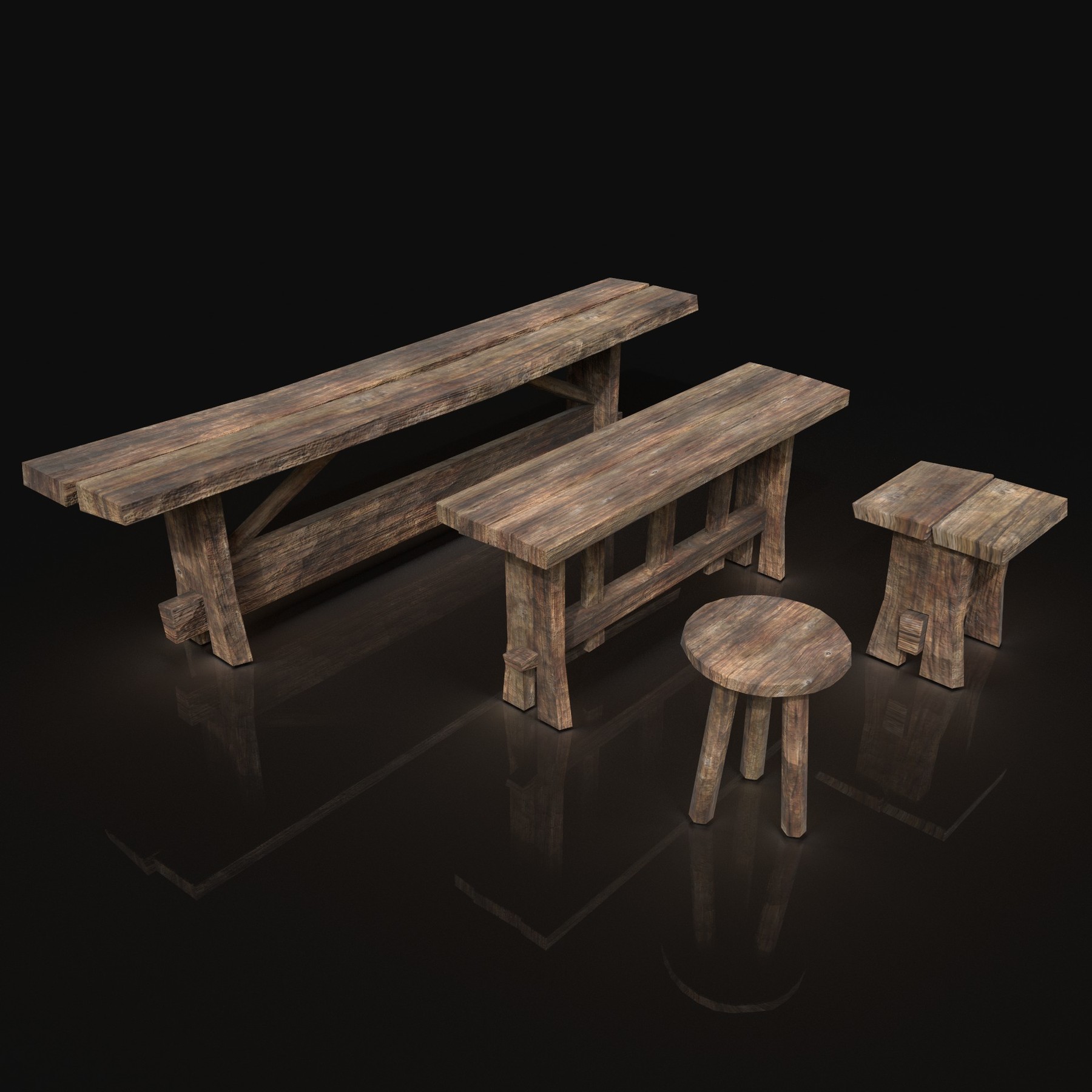 ArtStation - Village Benches and Stools Pack Lowpoly | Game Assets