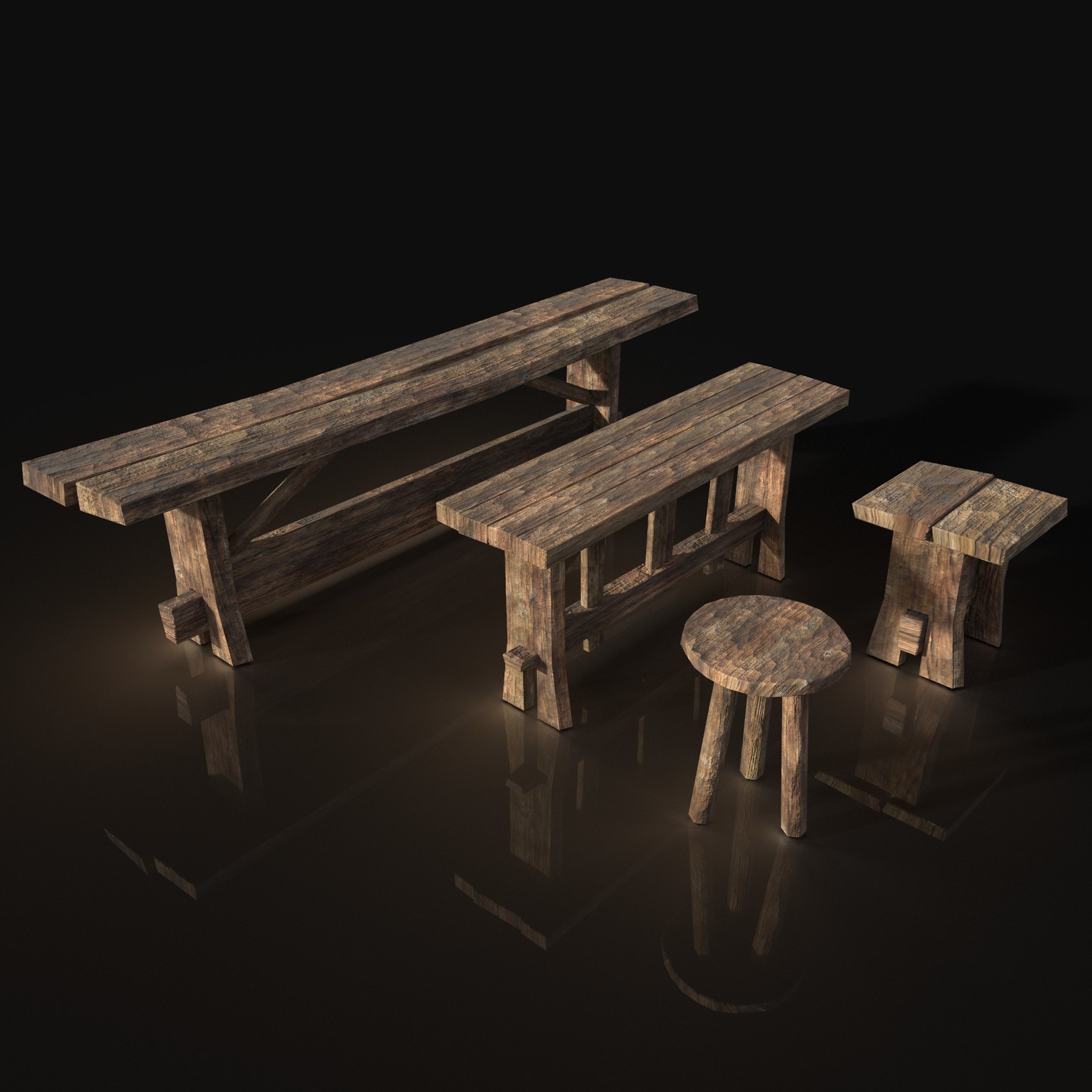 ArtStation - Village Benches and Stools Pack Lowpoly | Game Assets