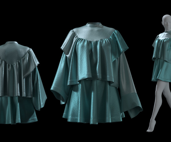 ArtStation - Mint Ruffle Dress - Marvelous Designer , Clo3d | Game Assets