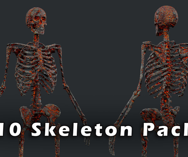 ArtStation - 10 Skeletons Burning Fire Lava Pack Game Ready | Game Assets