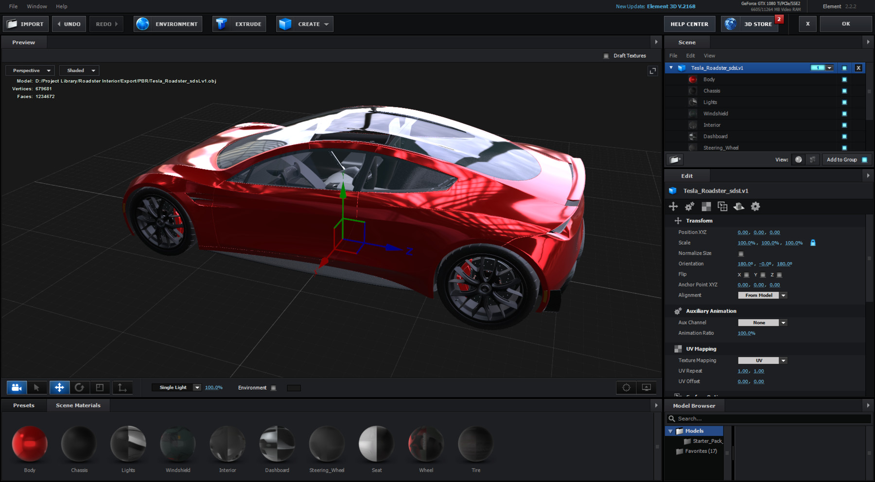 Velislav Slavov - Tesla Roadster Interior 3D Model & Physics Rig