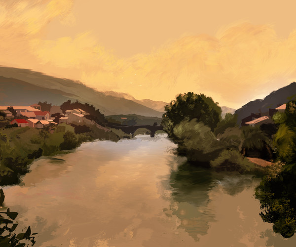 ArtStation - Sunset Over the River | Artworks