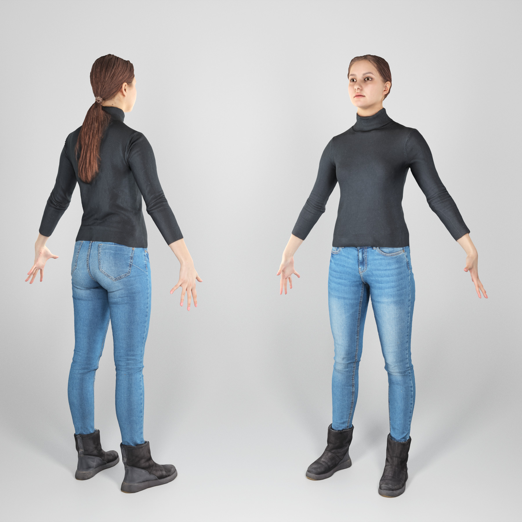 ArtStation - Beautiful woman in casual clothes in A-pose 143 | Resources