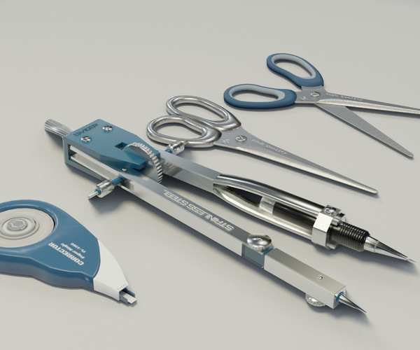 ArtStation - Scissors, divider, pen corrector 3D Model | Game Assets