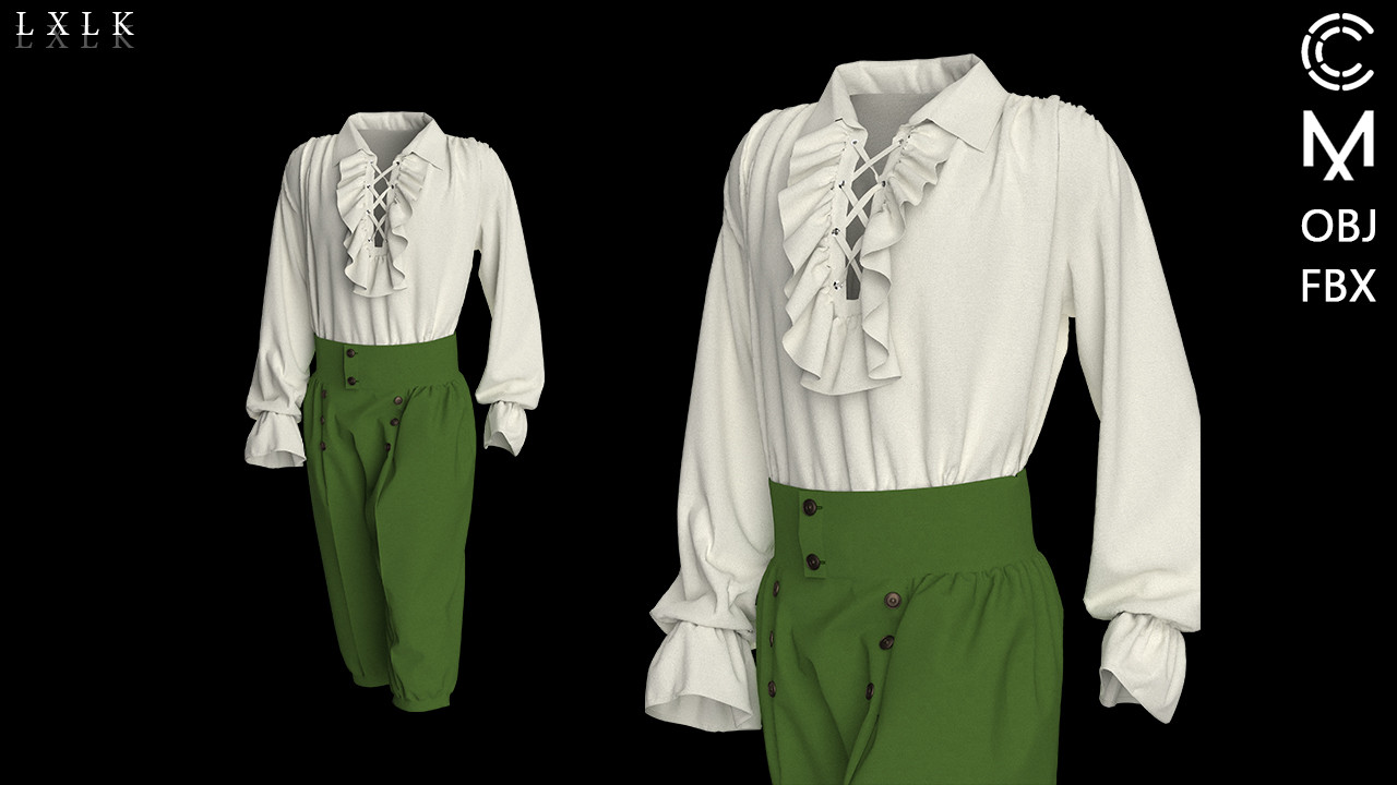 ArtStation - Men's Green Ruffle Renaissance Outfit | Resources