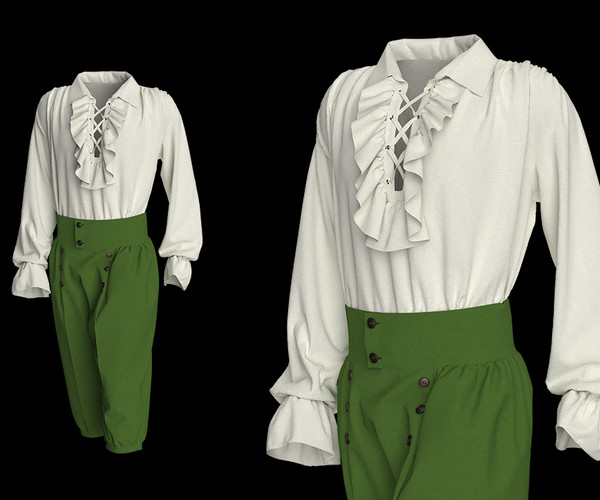 ArtStation - Men's Green Ruffle Renaissance Outfit | Resources