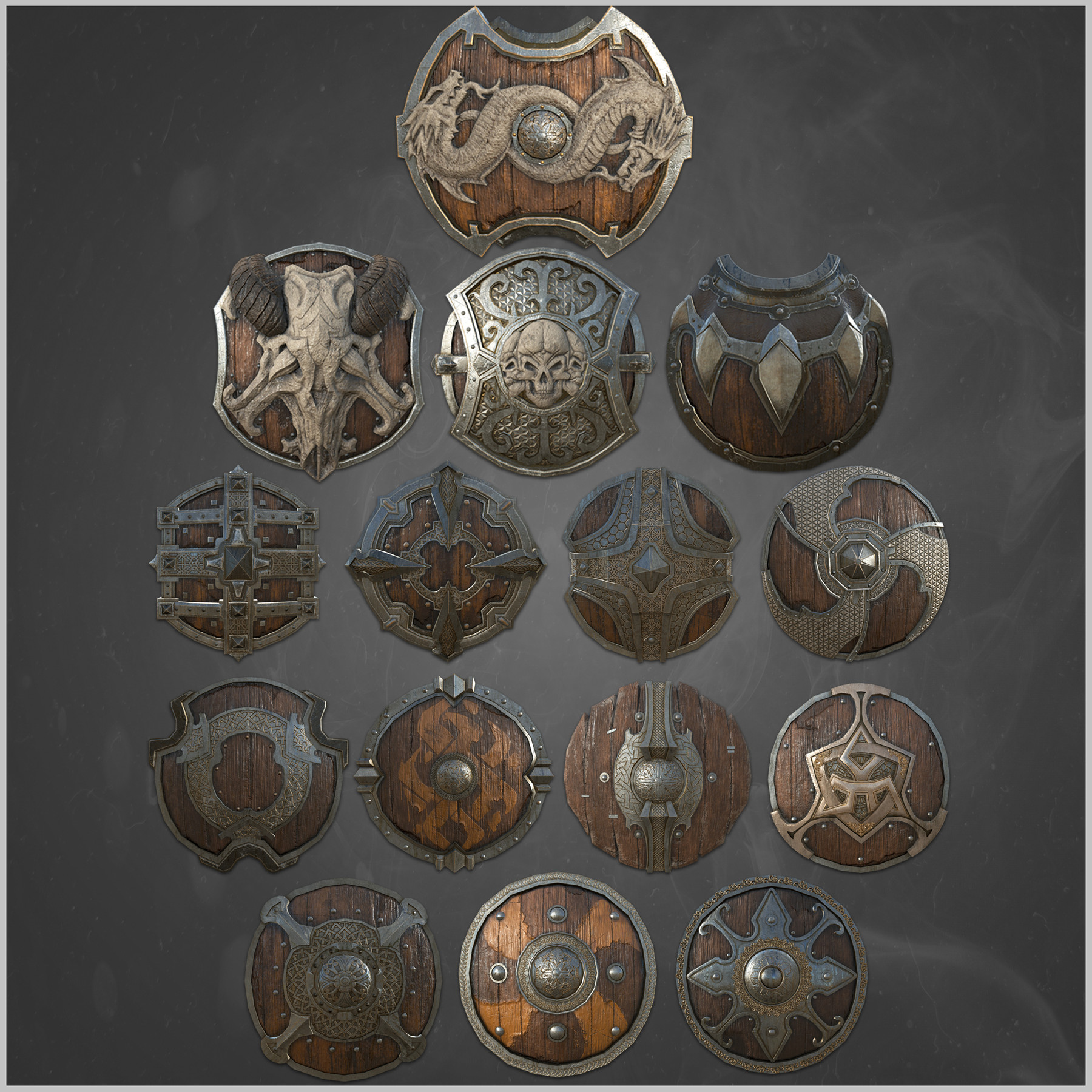 ArtStation - 15 low poly ancient sheild + 4k PBR texture and material ...