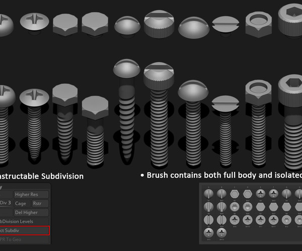 ArtStation - Zbrush Screws IMM Brush | Brushes