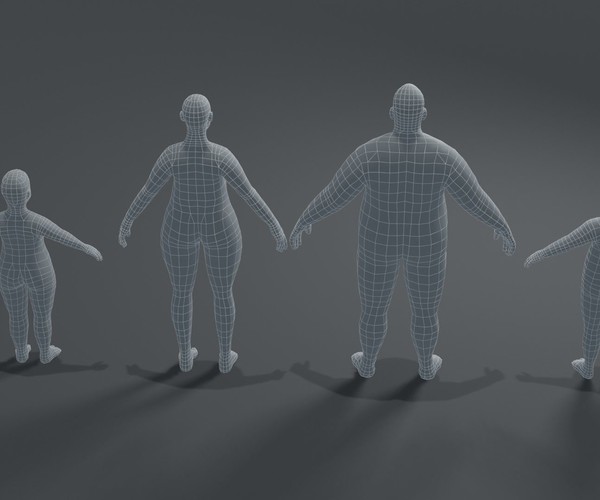 ArtStation - Fat Human Body Base Mesh 3D Model Family Pack | Game Assets