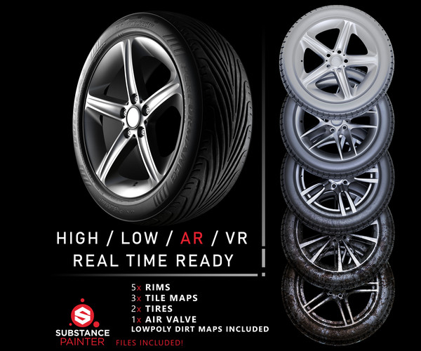 ArtStation - CAR WHEEL PACK 01 AR - VR - Highpoly - Low-poly 3D model ...