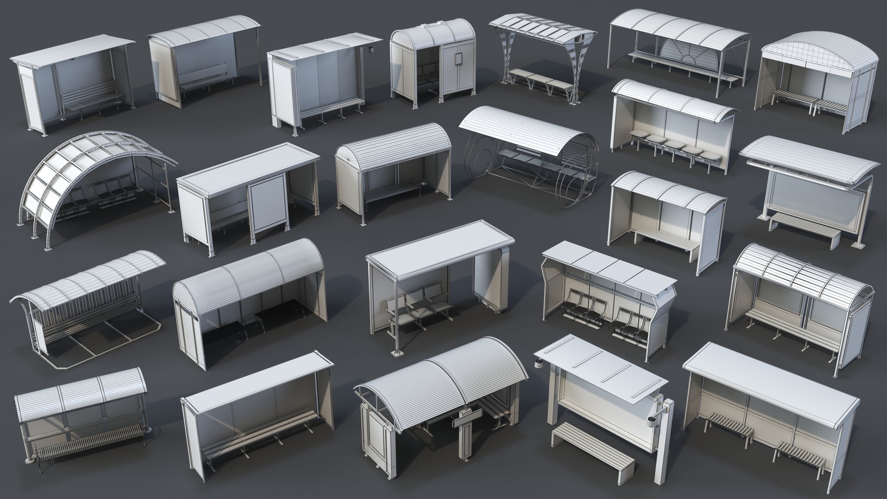 ArtStation - Bus Stops - 24 pieces | Game Assets