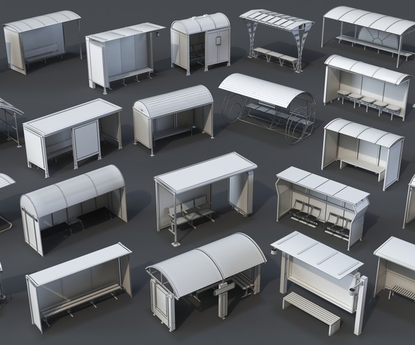 ArtStation - Bus Stops - 24 pieces | Game Assets
