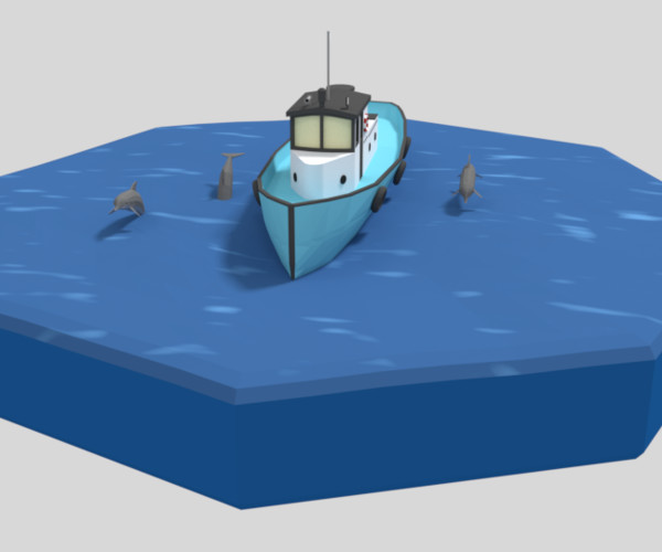 ArtStation - Low Poly Cartoon Fishing Boat and Dolphins | Resources