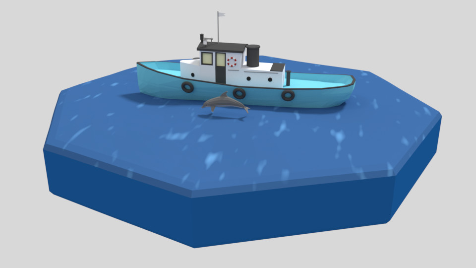 ArtStation - Low Poly Cartoon Fishing Boat and Dolphins | Resources