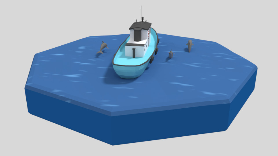 ArtStation - Low Poly Cartoon Fishing Boat and Dolphins | Resources