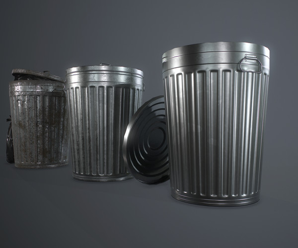 ArtStation - Metal Trash Can with Garbage Bags - Low Poly | Game Assets