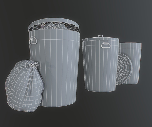 ArtStation - Metal Trash Can with Garbage Bags - Low Poly | Game Assets