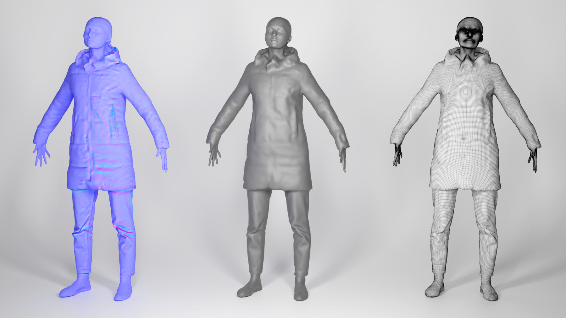 ArtStation - Young woman in a black down jacket in A-pose 165 | Resources