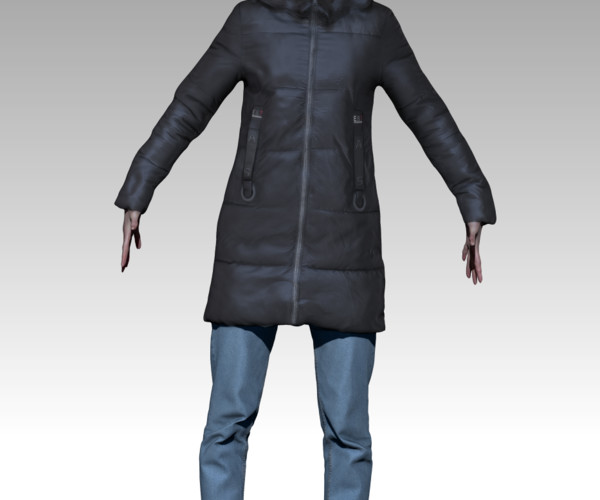 ArtStation - Young woman in a black down jacket in A-pose 165 | Resources