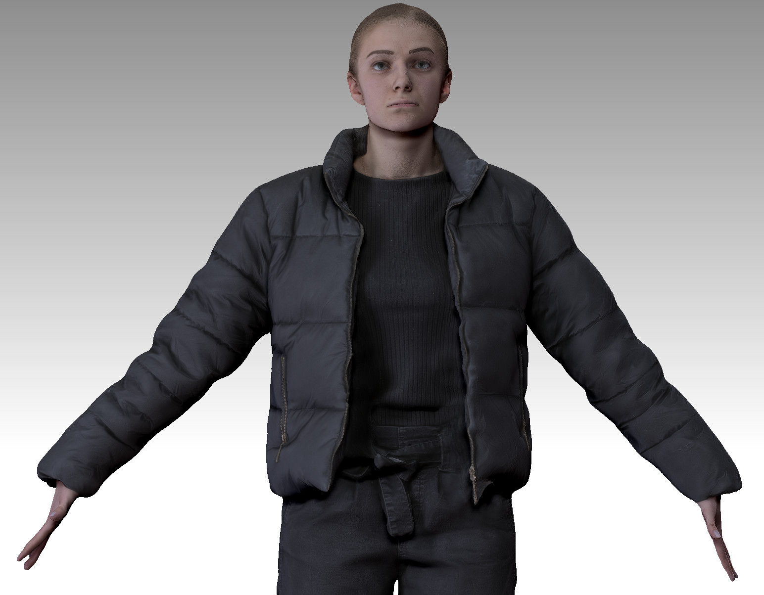 ArtStation - Charming blonde woman in black down jacket in A-pose 166 ...